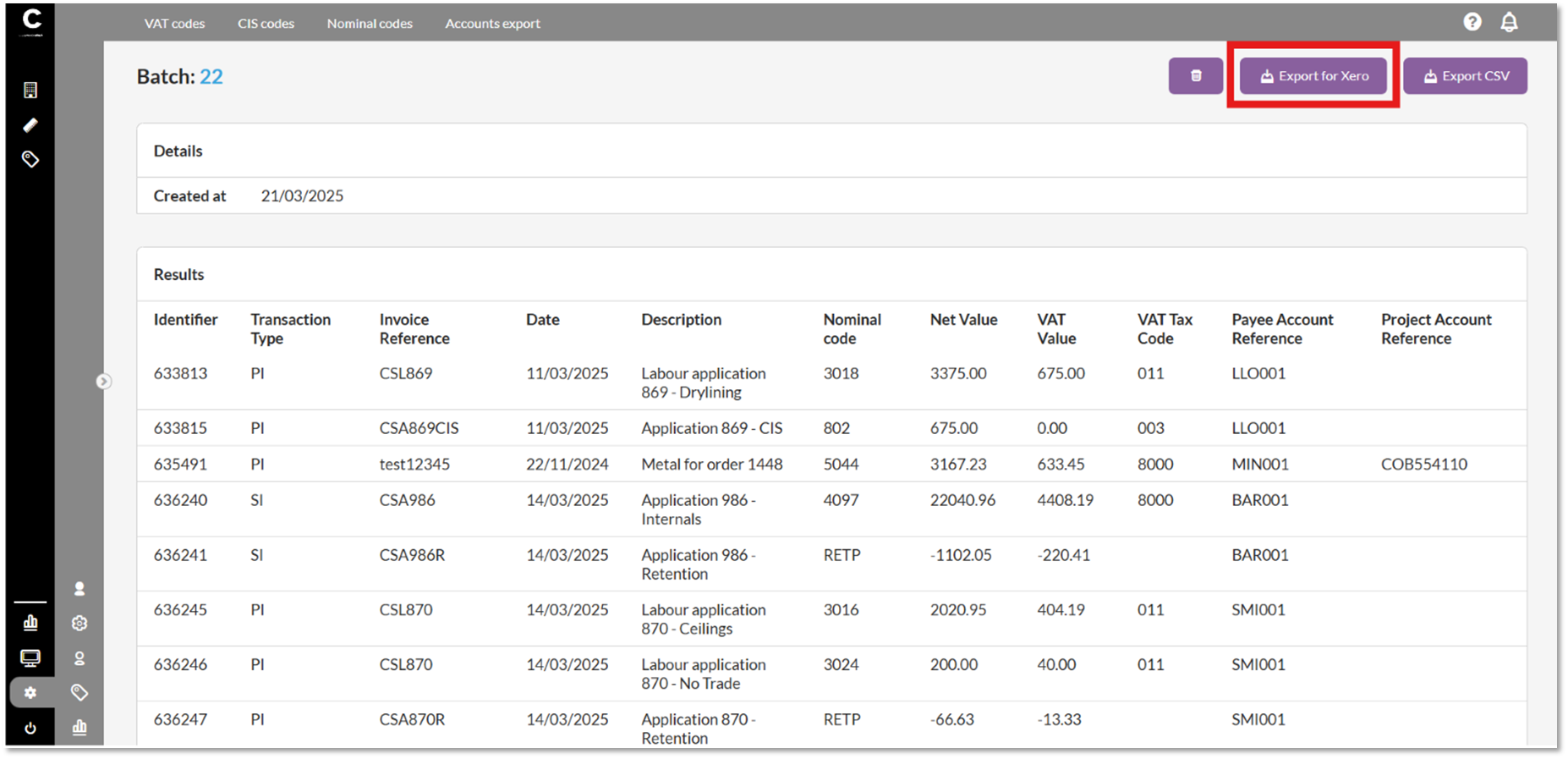 How to create an accounts batch/CSV file